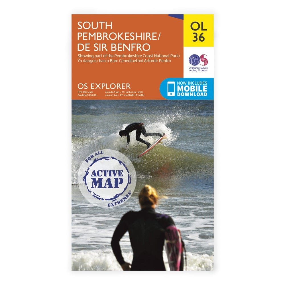 OS Explorer Active OL36 - South Pembrokeshire De Sir Benfro